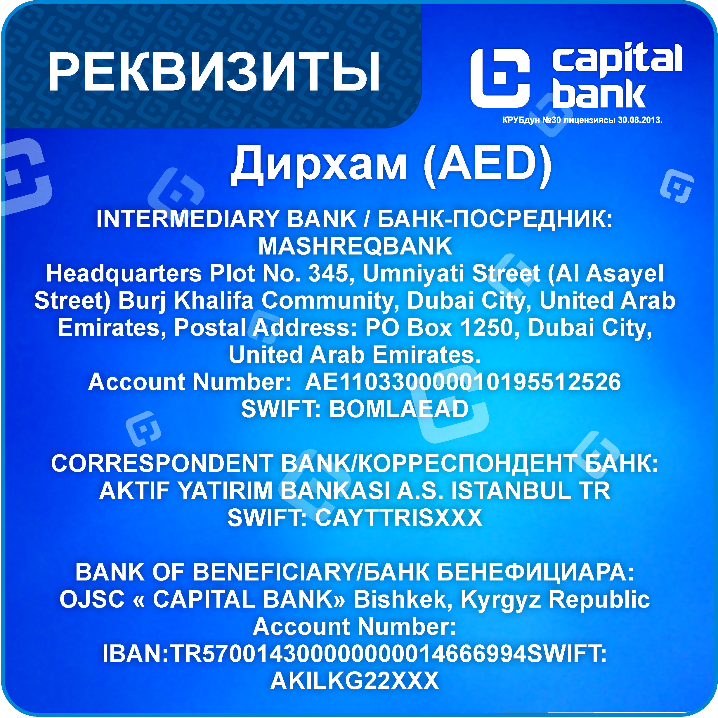 Капитал Банк открыл корреспондентский счет в дирхамах